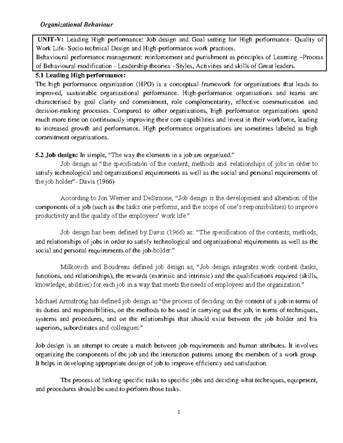 Unit-5 OB - This for btech 4th year second sem subjects - UNIT-V ...