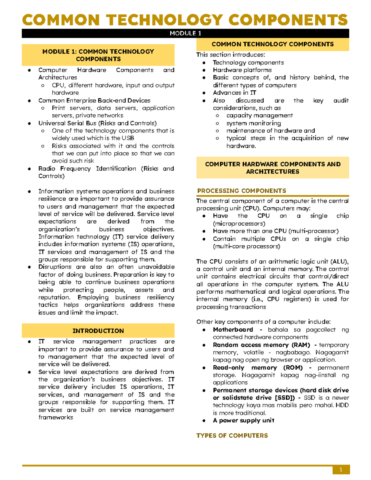 Module 1 Common Technology Components - COMMON TECHNOLOGY COMPONENTS ...