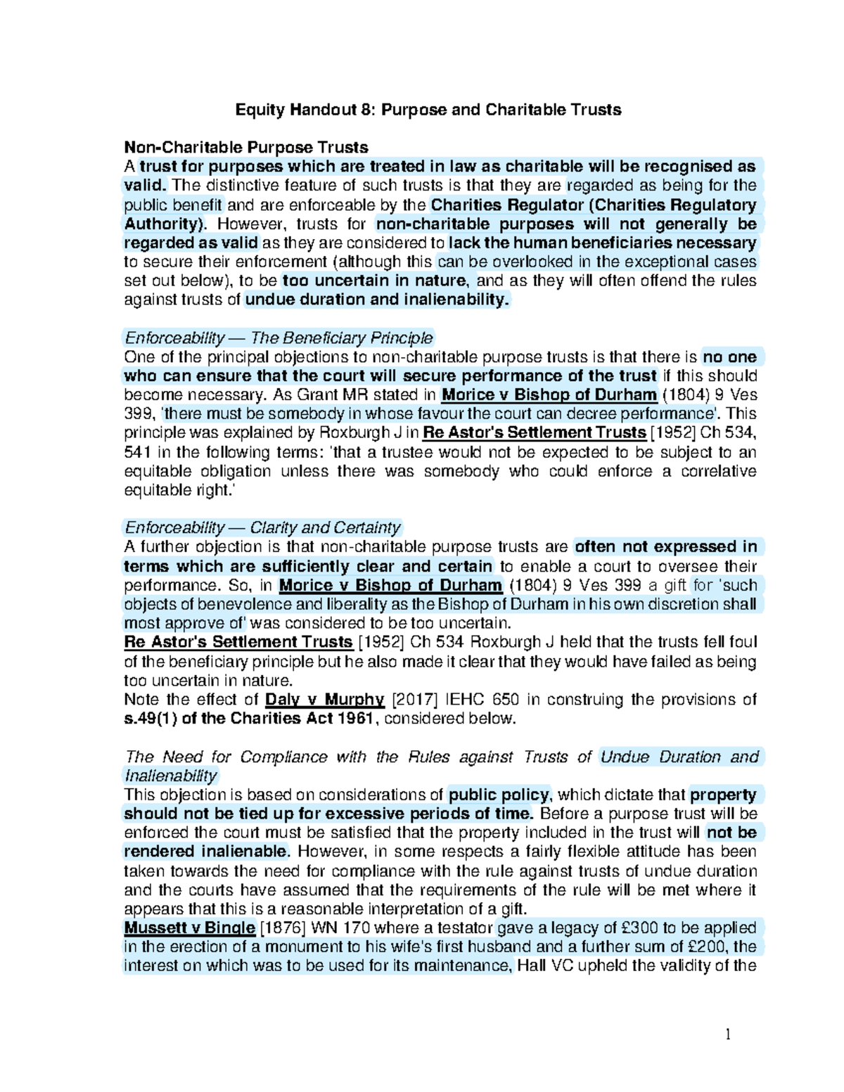 Purpose and Charitable Trusts copy - Equity Handout 8: Purpose and ...