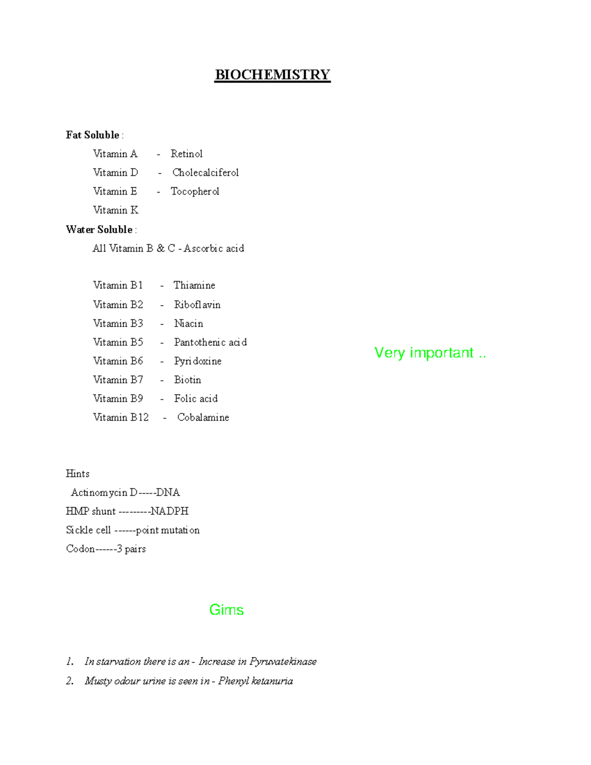 Biochemistry One Liners - BIOCHEMISTRY Fat Soluble : Vitamin A ...