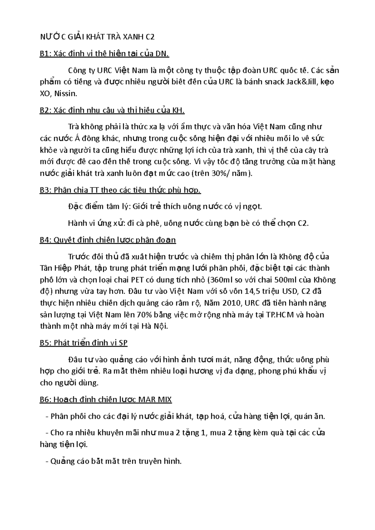 NƯỚC GIẢI KHÁT TRÀ XANH C2 - N C GI I KHAT TRA XANH C2ƯƠA B1: Xac đ nh v thế hi n t i c a DNêau ...