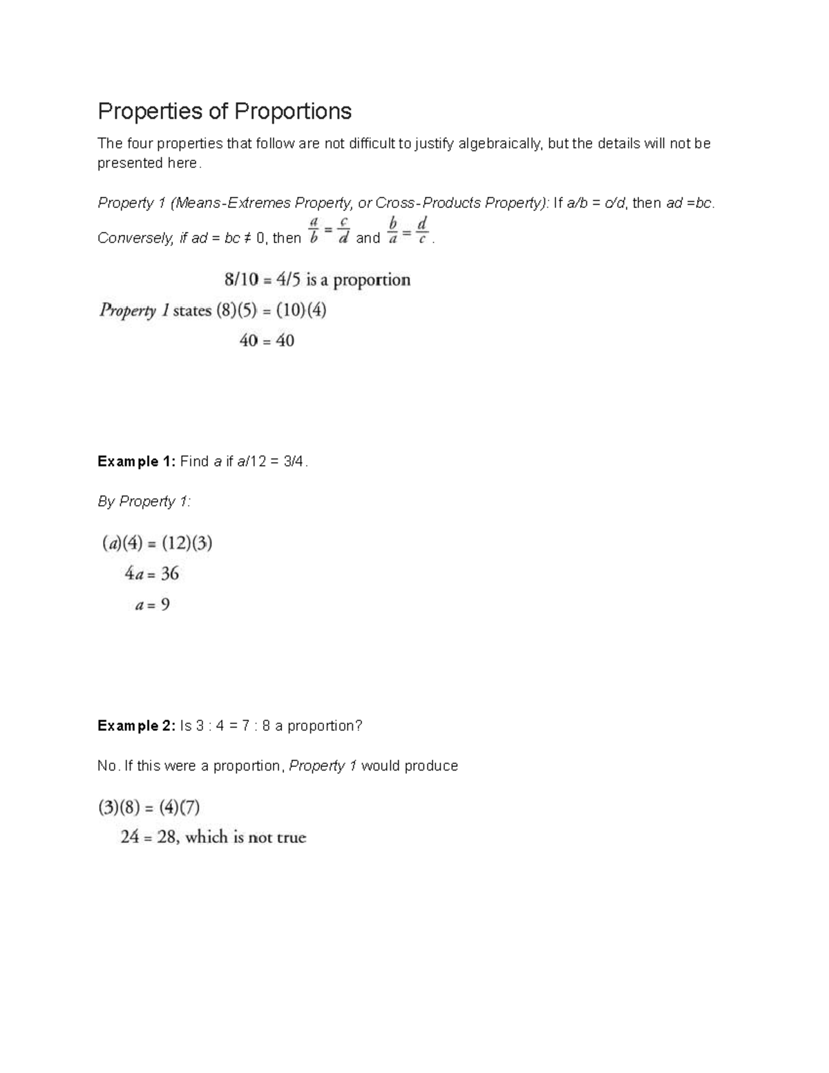 Properties of Proportions - Property 1 (Means ‐ Extremes Property, or ...