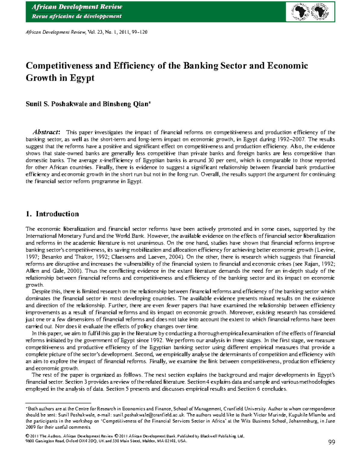 African Development Review - 2011 - Poshakwale - Competitiveness and ...