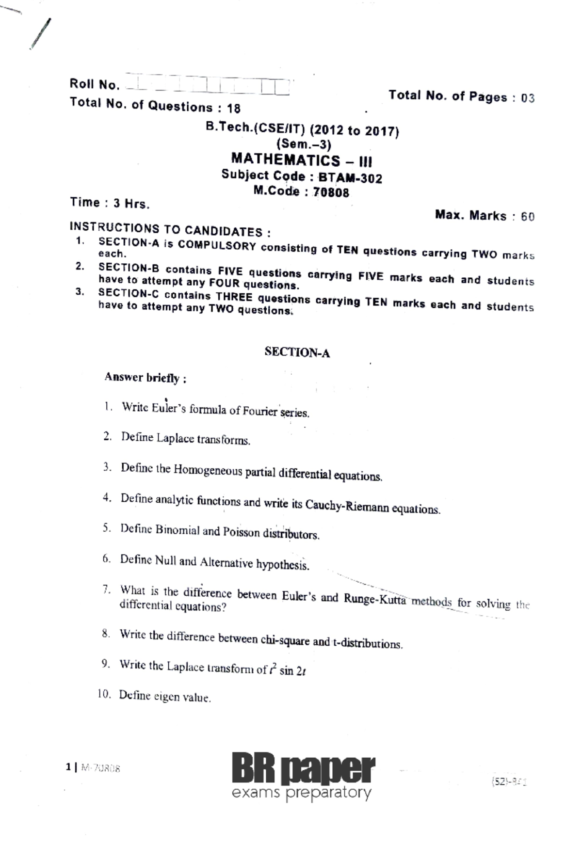 M3(3rd)Dec2019 - Discrete mathematics question paper - Computer science engineering - Studocu