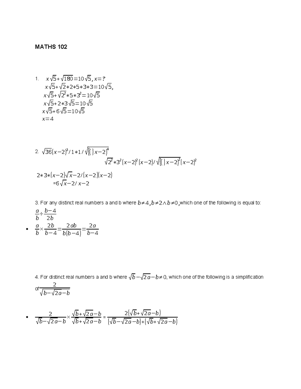 Maths 102 - Questions - Summary Functioning in Mathematics - MATHS 102 ...