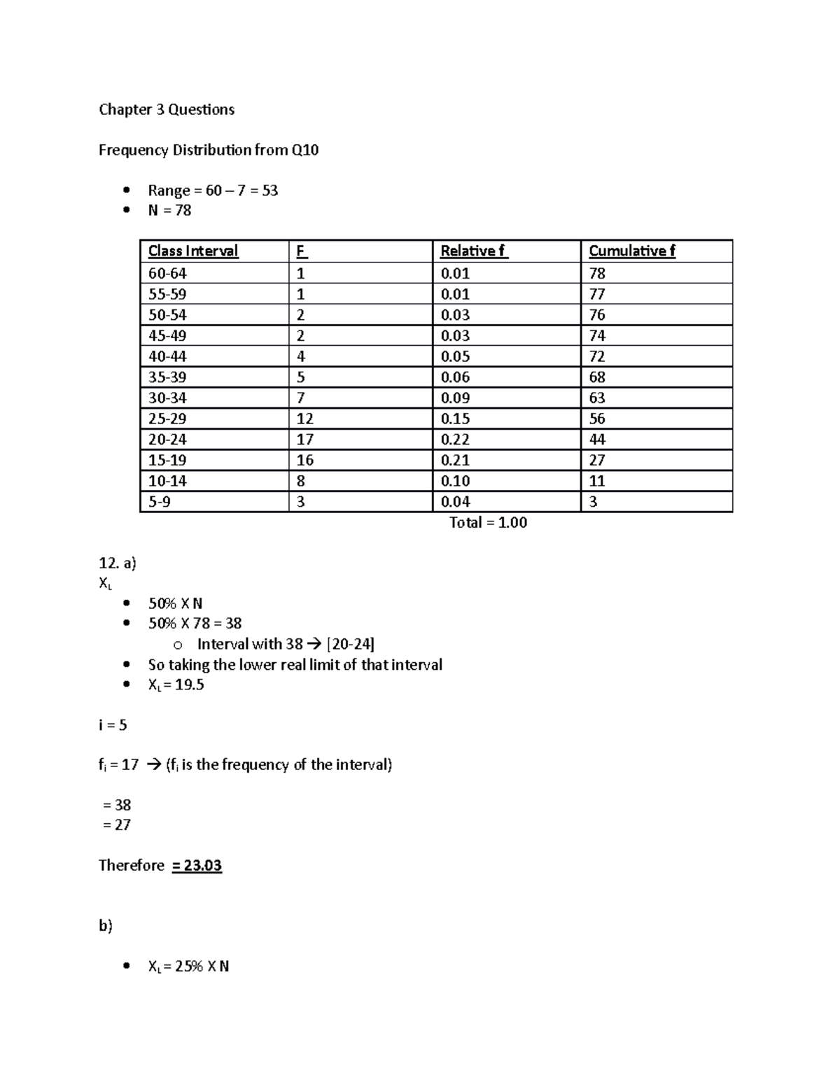 Chapter 3 Questions - Chapter 3 Questions Frequency Distribution from Q ...