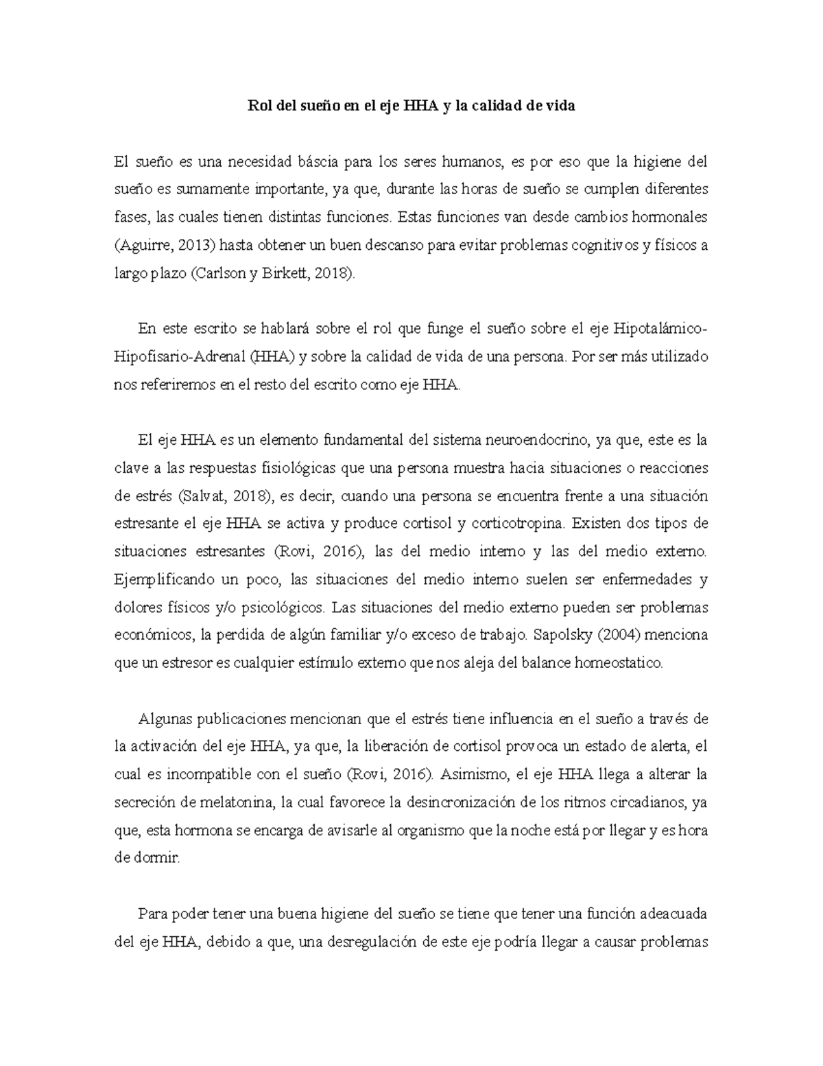 Actividad de Evaluación Continua 4 - Rol del sueño en el eje HHA y la ...