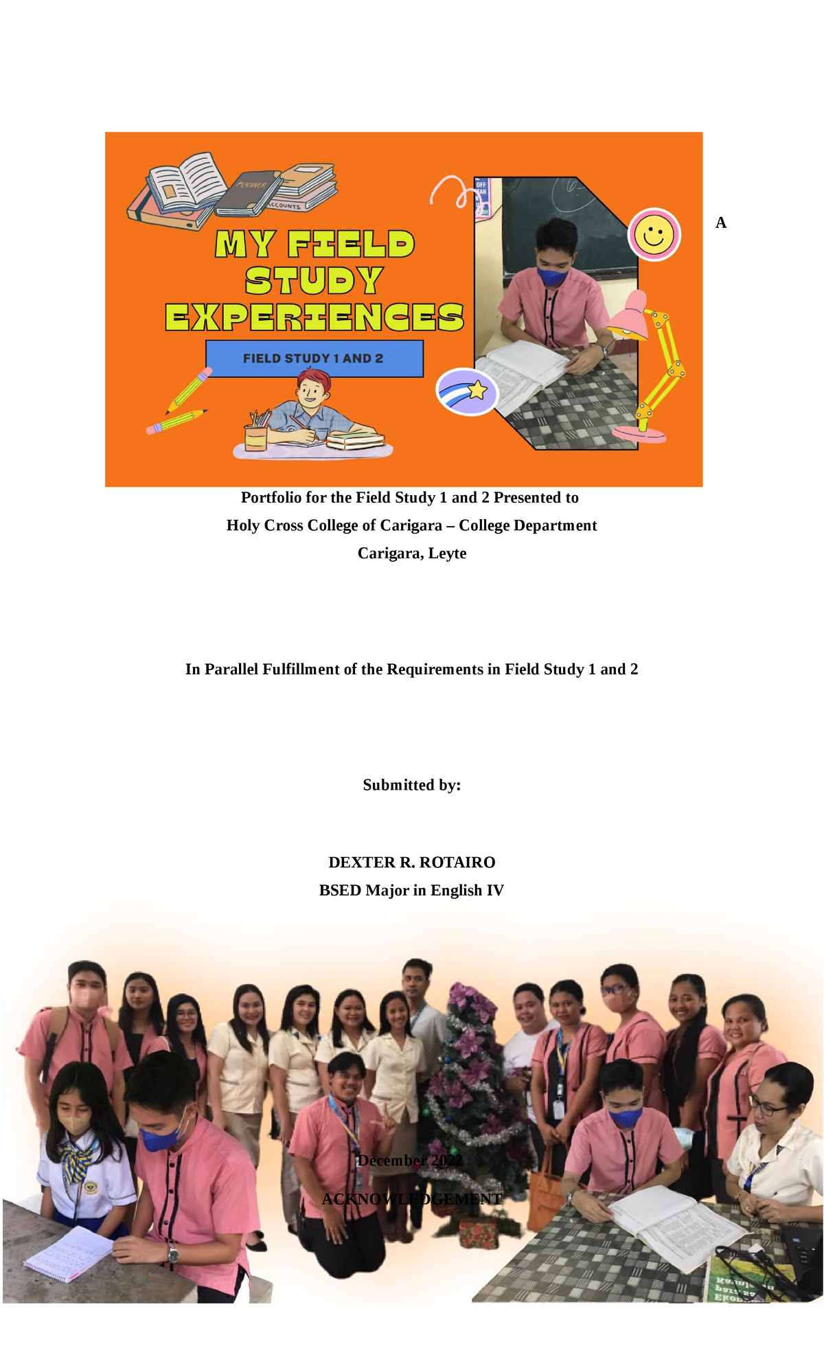 Portfolio in field - A Portfolio for the Field Study 1 and 2 Presented ...