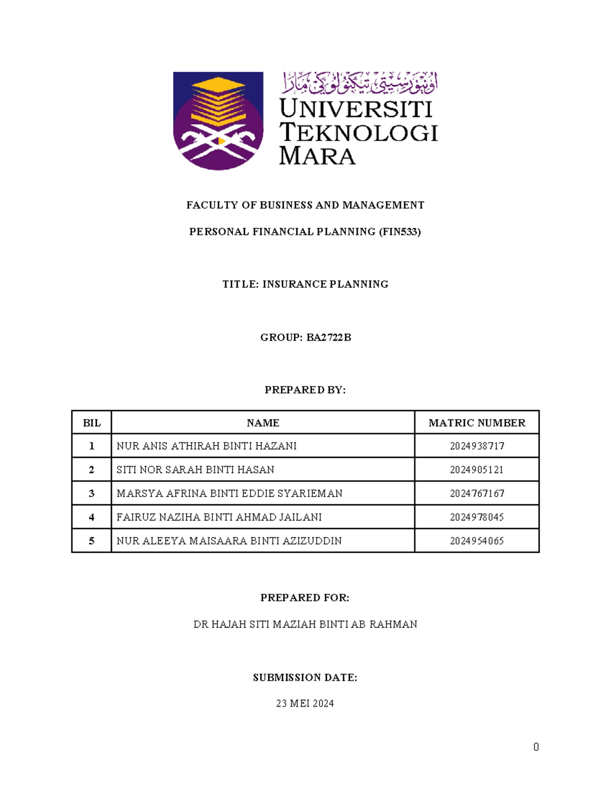 Group Assignment (FIN533) - FACULTY OF BUSINESS AND MANAGEMENT PERSONAL ...