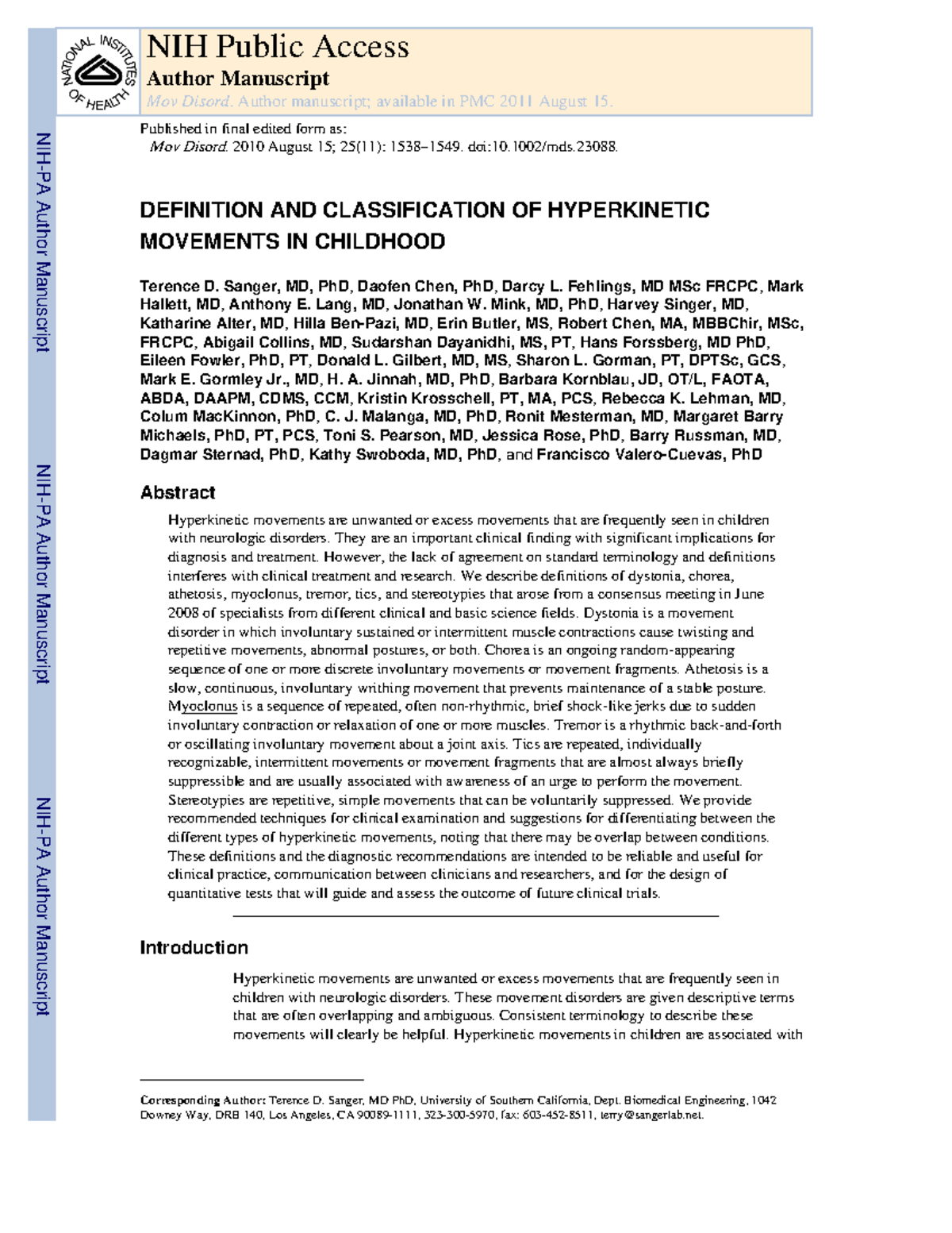 Hyperkinetic Movements in Childhood - DEFINITION AND CLASSIFICATION OF ...
