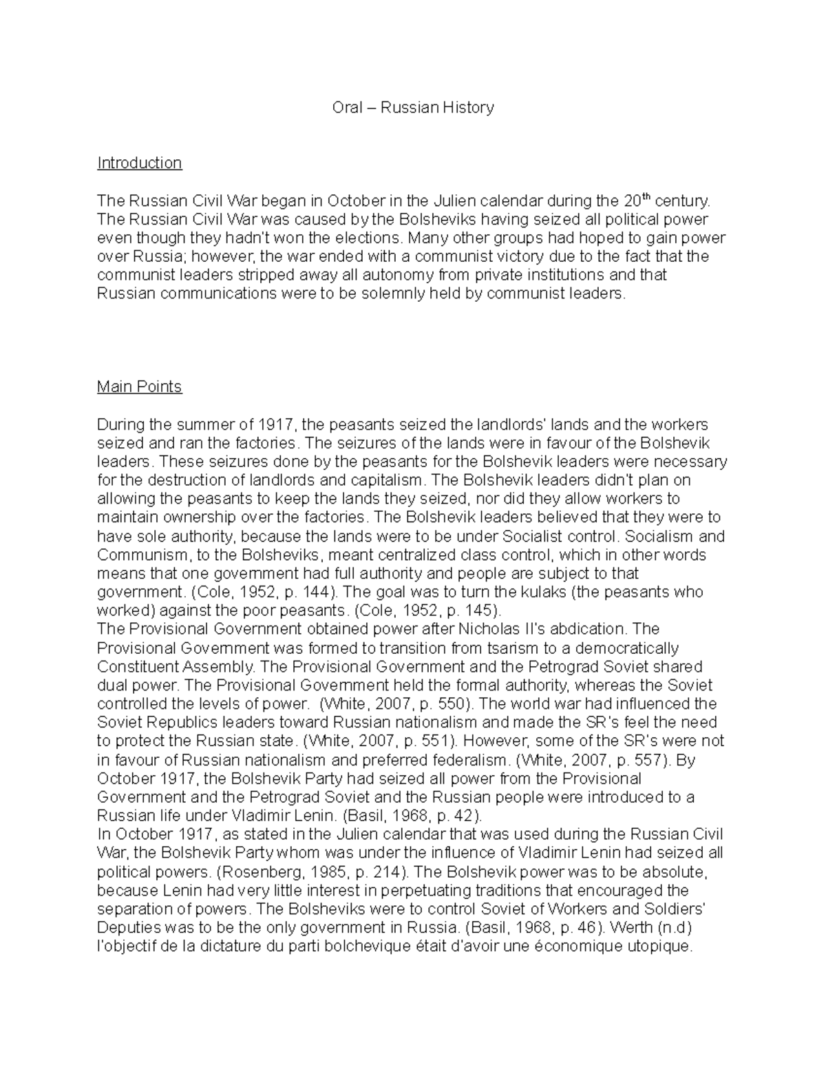 Oral - Russian History - Lecture notes 1-5 - Oral – Russian History ...