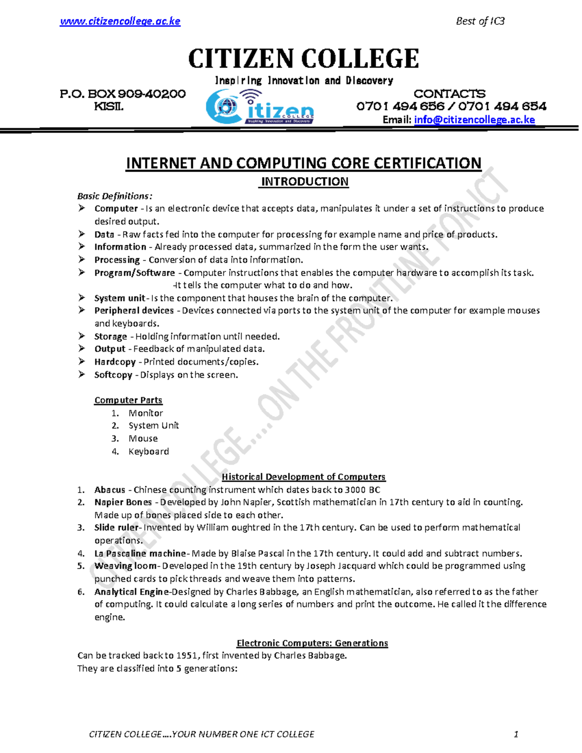 IC3 Notes Combined WORD Format - CITIZEN COLLEGE Inspiring Innovation ...