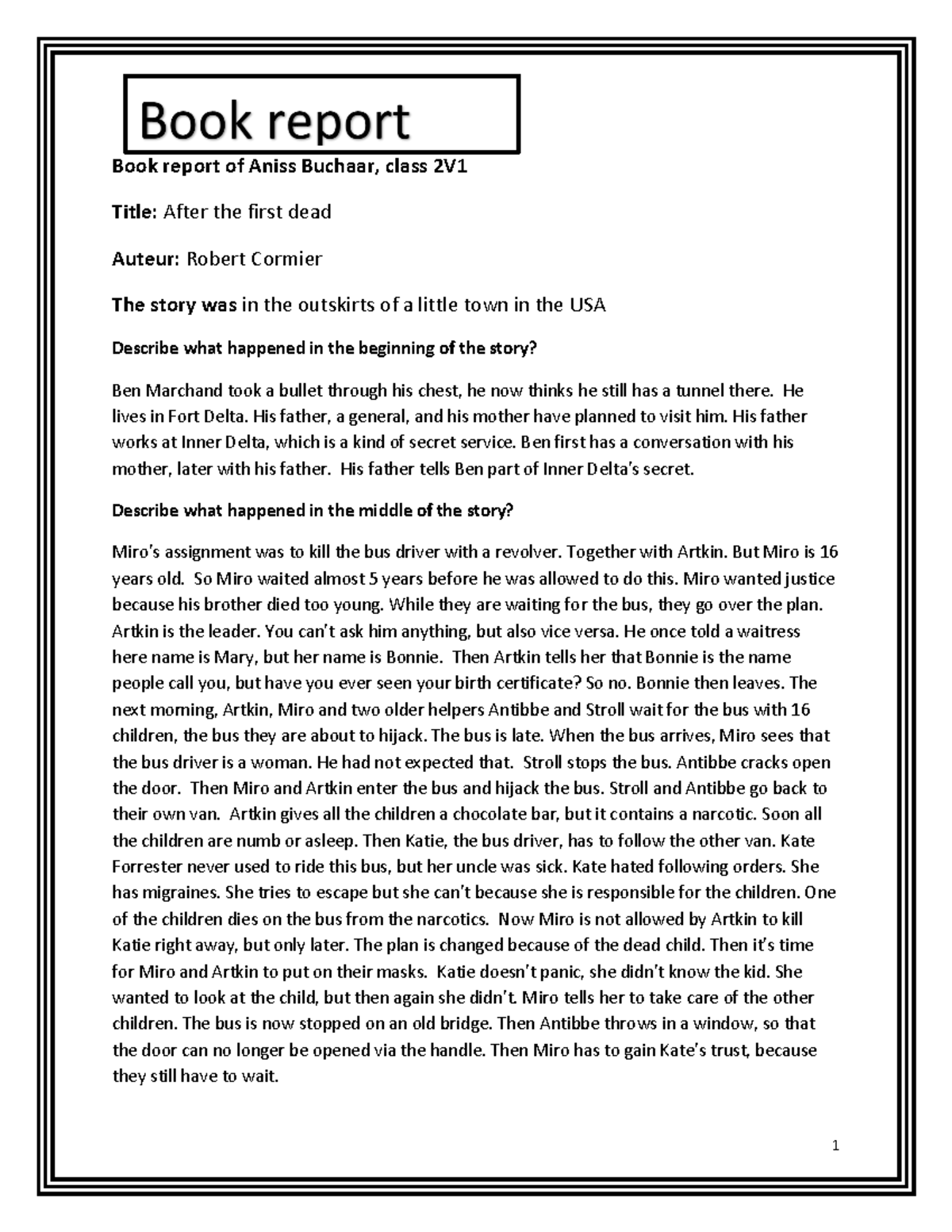 Boek verslag engels-Aniss Buchaar 2V1 - Book report of Aniss Buchaar ...