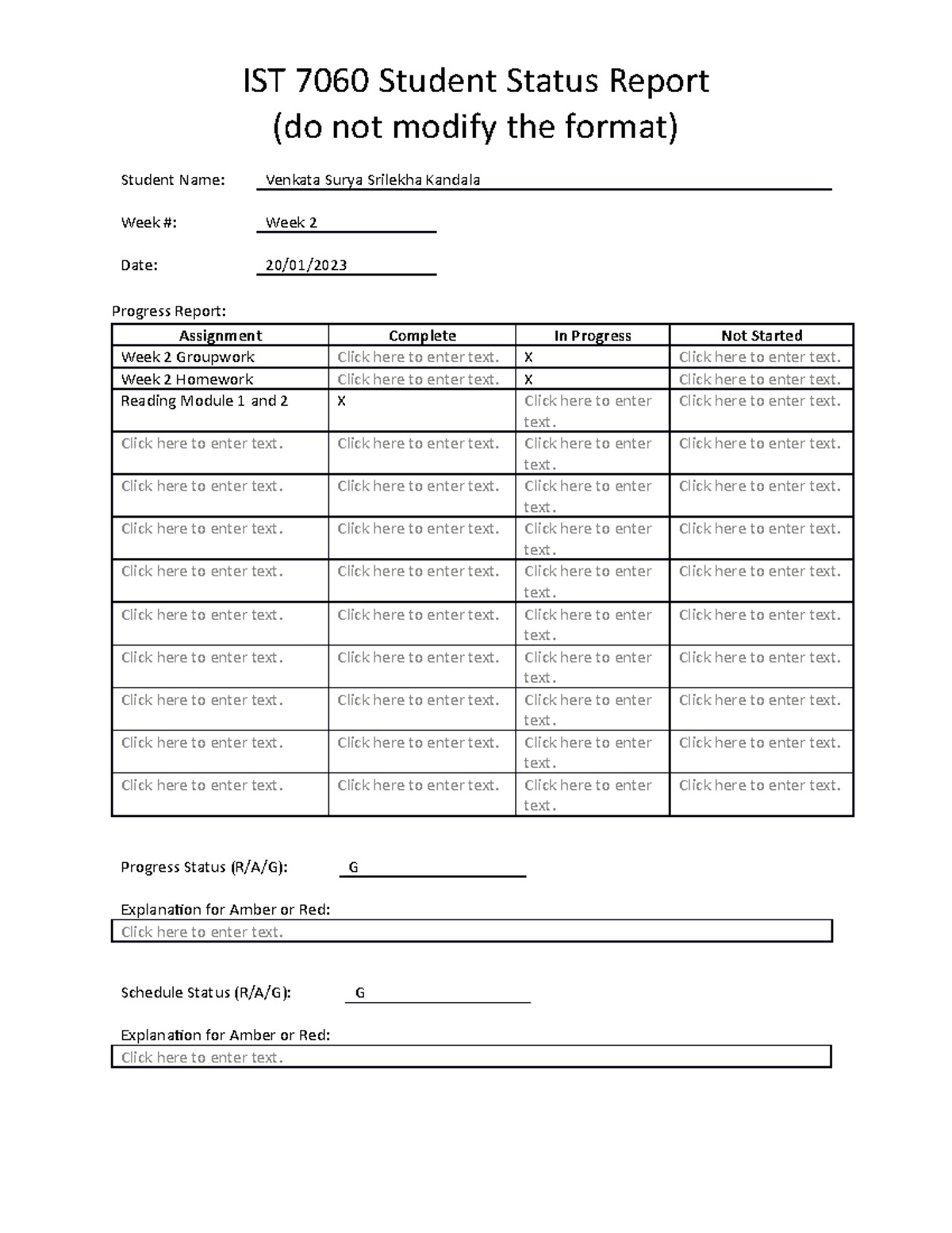 IST 7060 Student Status Report Template v1 - IST 7060 Student Status ...