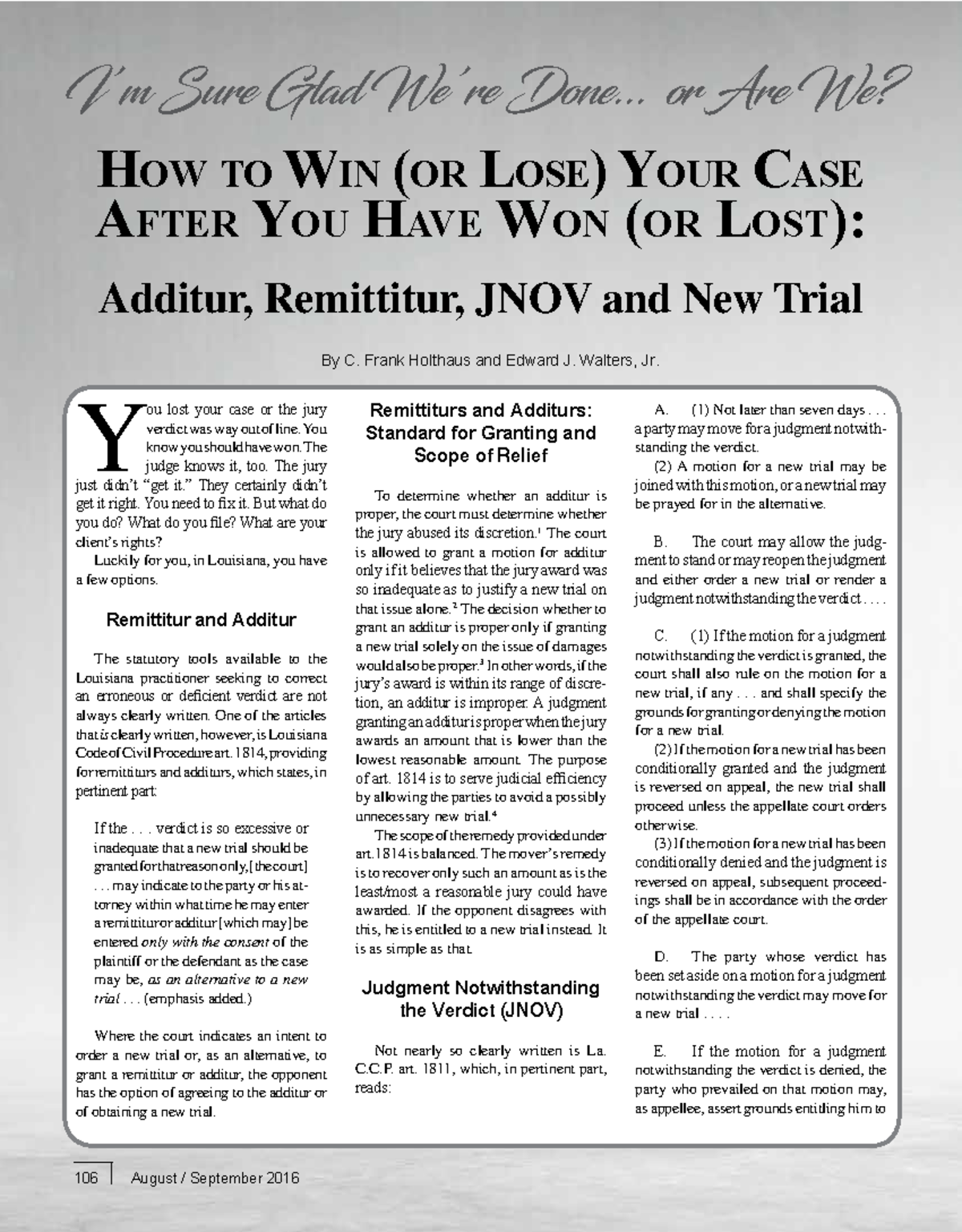 How to Win (or lose) Your Case After You have Won (or lost) - 106 ...