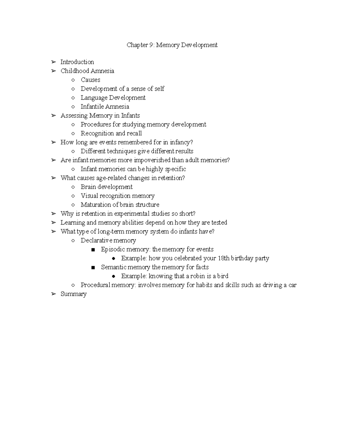 Slater Lewis Chapter 9 - lecture notes - Chapter 9: Memory Development ...