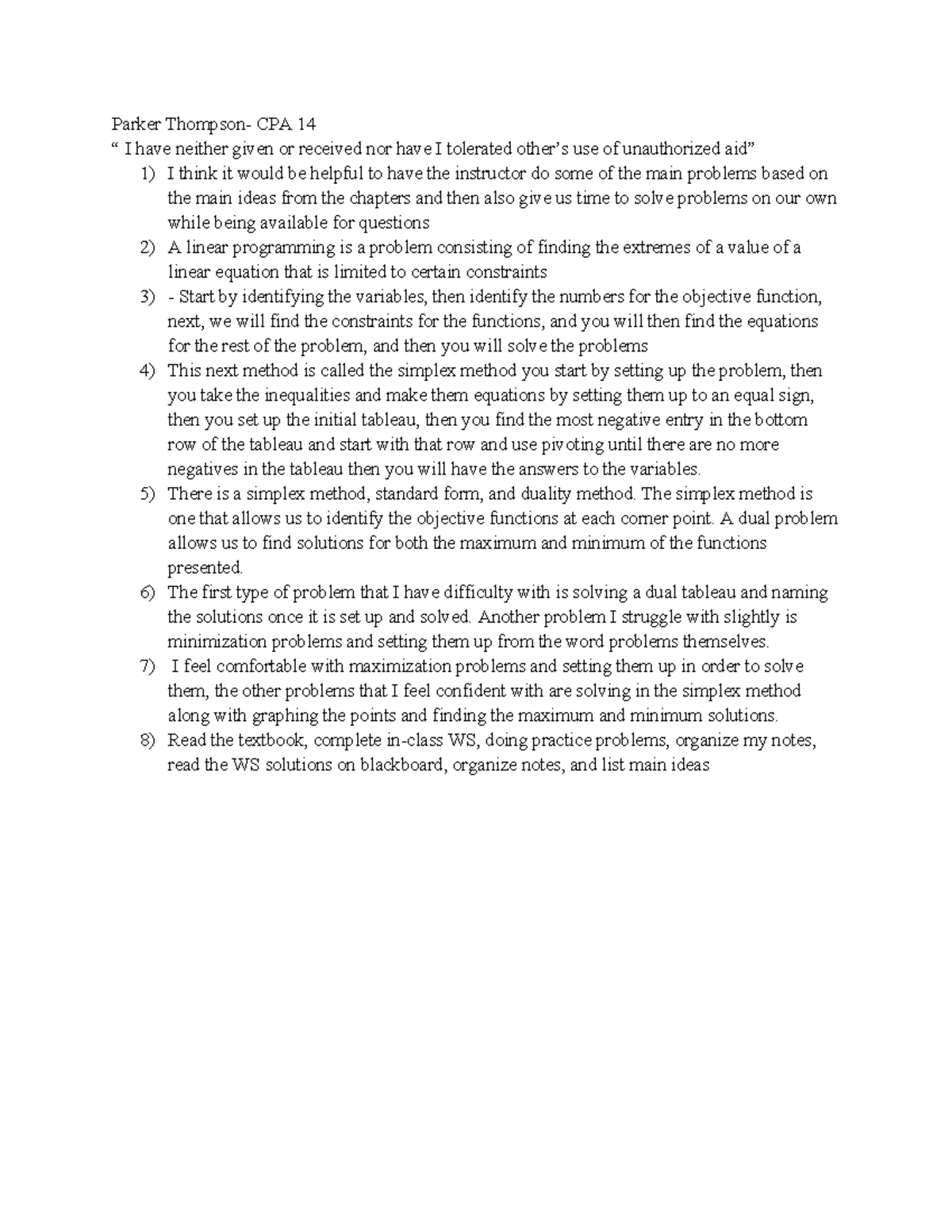 CPA 14 - CPA homework assignment - Parker Thompson- CPA 14 “ I have ...