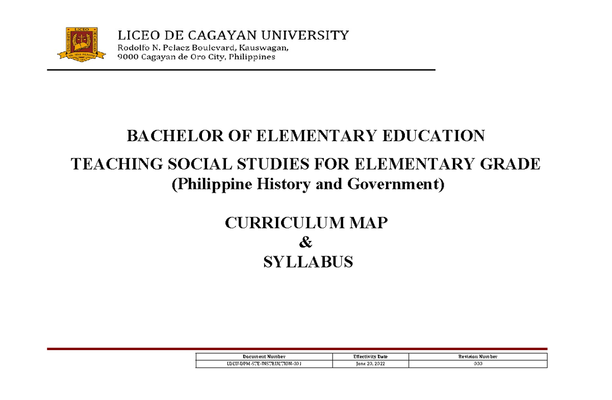 Flex ISO Syllabus- Teaching Social Studies for Elementary Grade (Philippine History and ...