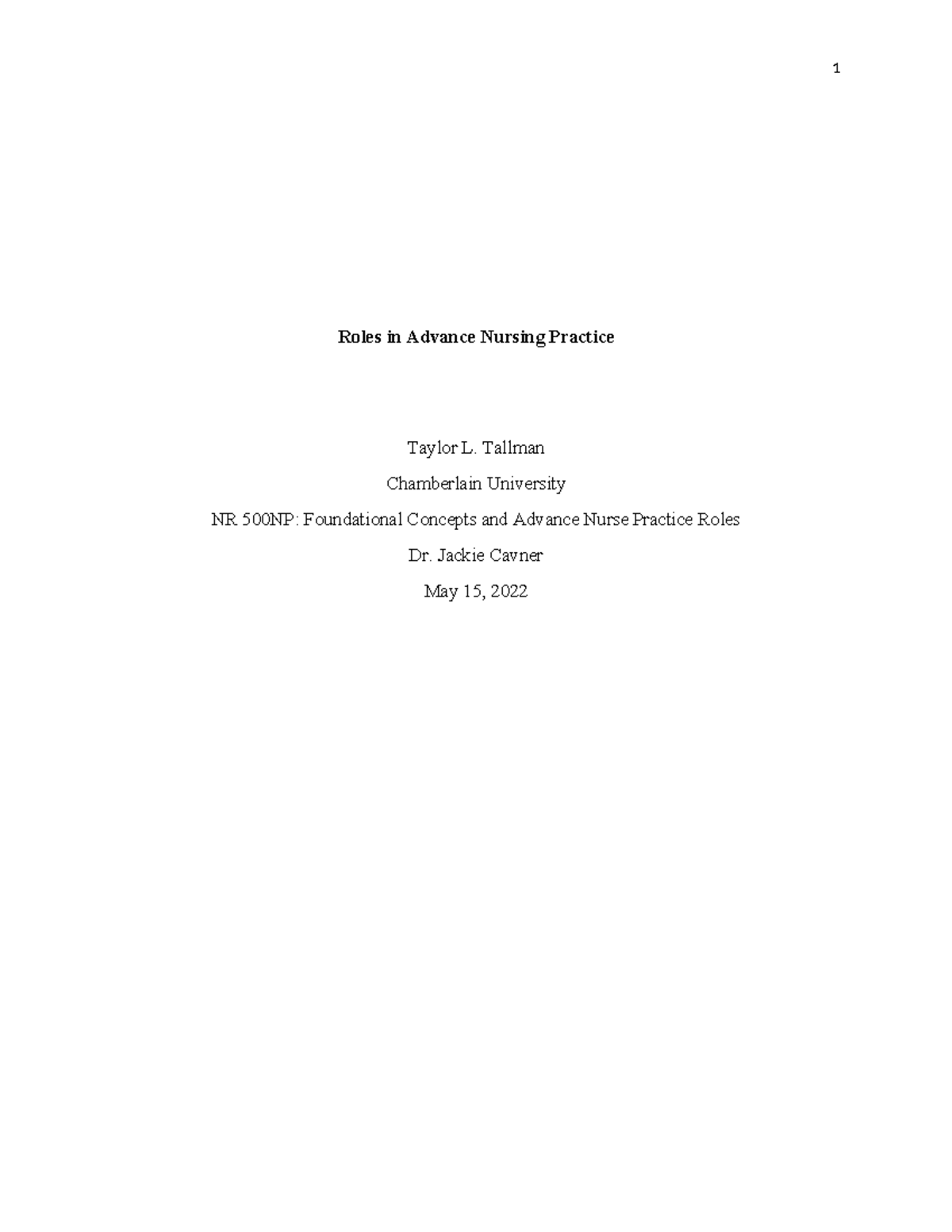 Week 2 Roles in Advance Nursing Practice Paper - Roles in Advance ...