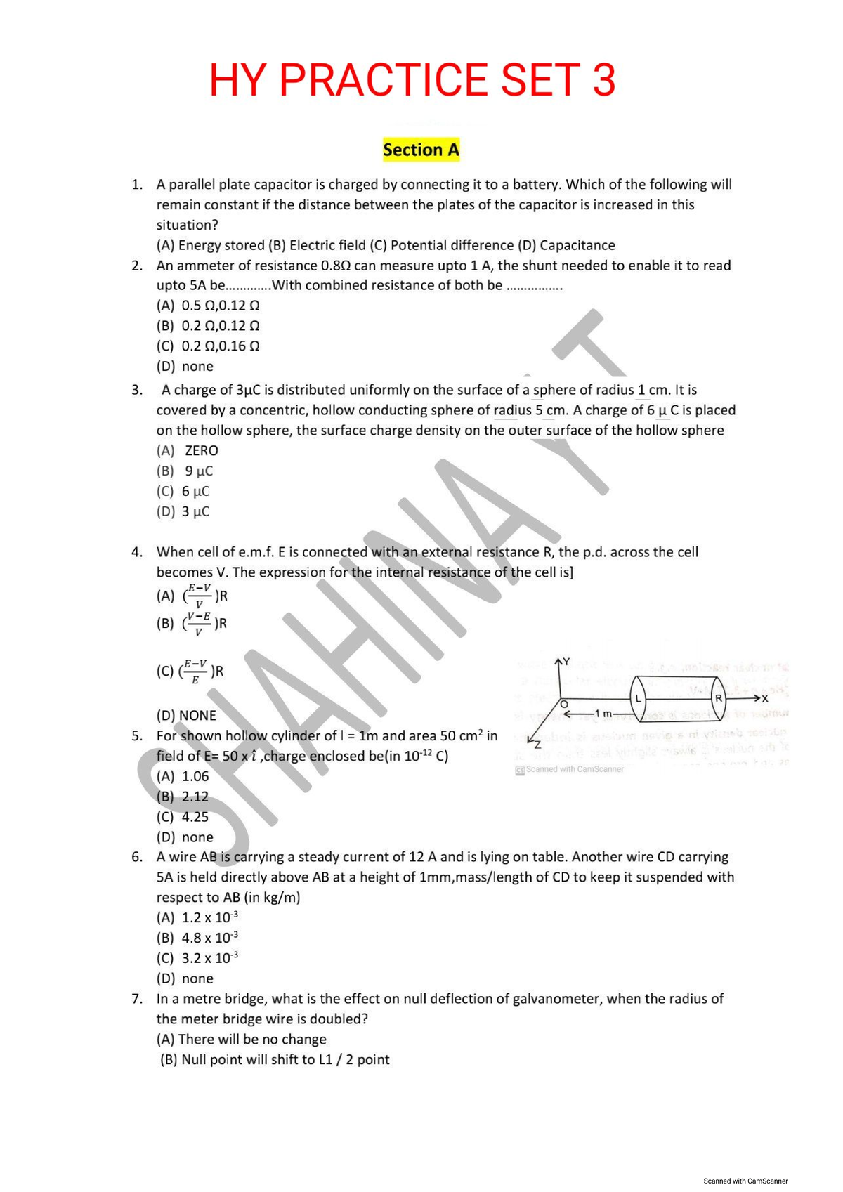HY Practice set - HY PRACTICE SET 3 Section A 1. A parallel plate ...