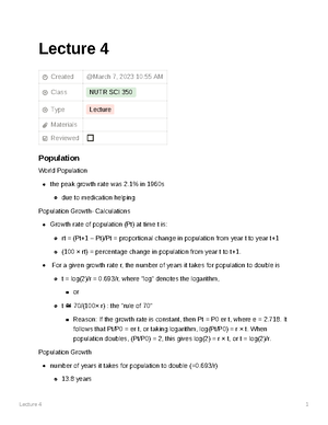 Nutri Sci 350: Lecture 13 - Lecture 5 Created Class NUTR SCI 350 Type Lecture Materials Reviewed ...