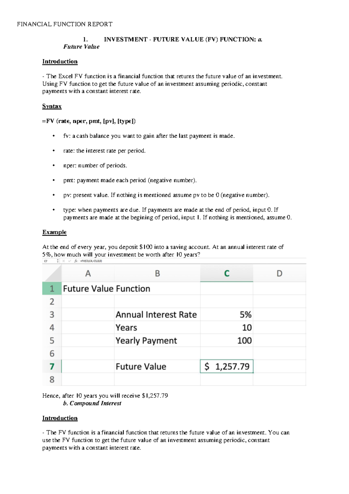 Financial Functions Report - FINANCIAL FUNCTION REPORT INVESTMENT ...