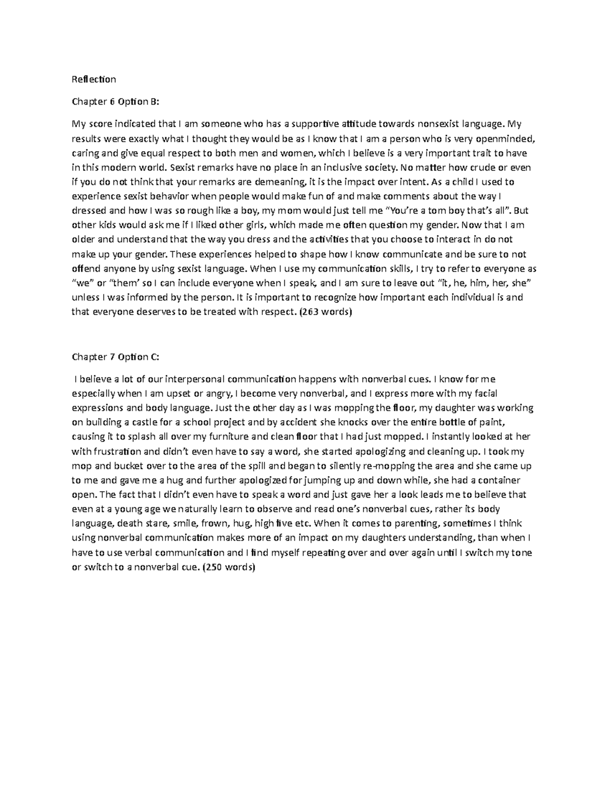 Reflection Paper #3 - Chapters 6 & 7 - Reflection Chapter 6 Option B ...