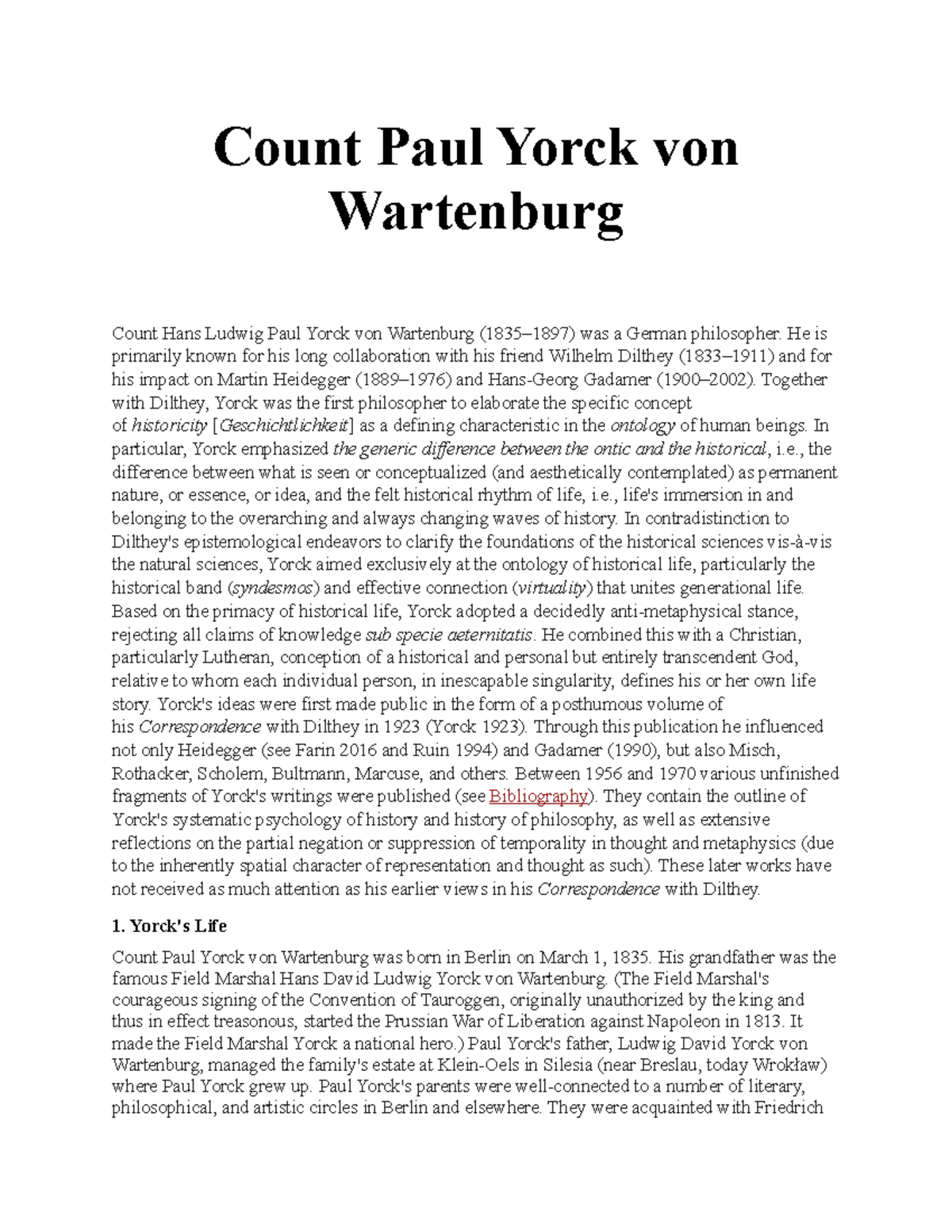 Lecture Count Paul Yorck von Wartenburg - Count Paul Yorck von ...
