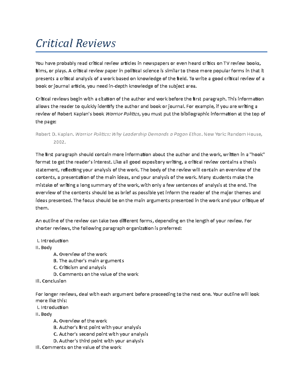Critical Review Guidelines 2 Critical Reviews You Have Probably Read