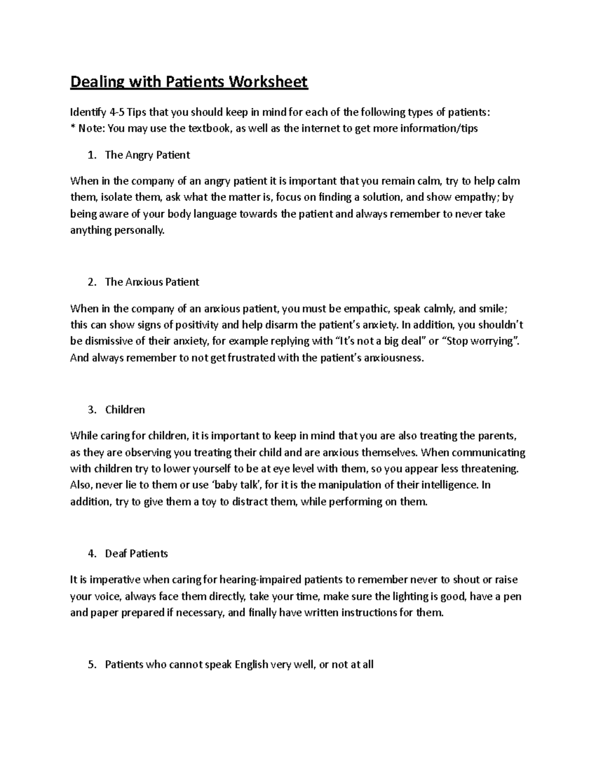 Day 3 - Dealing with Patients Worksheet-1 - Dealing with Patients ...