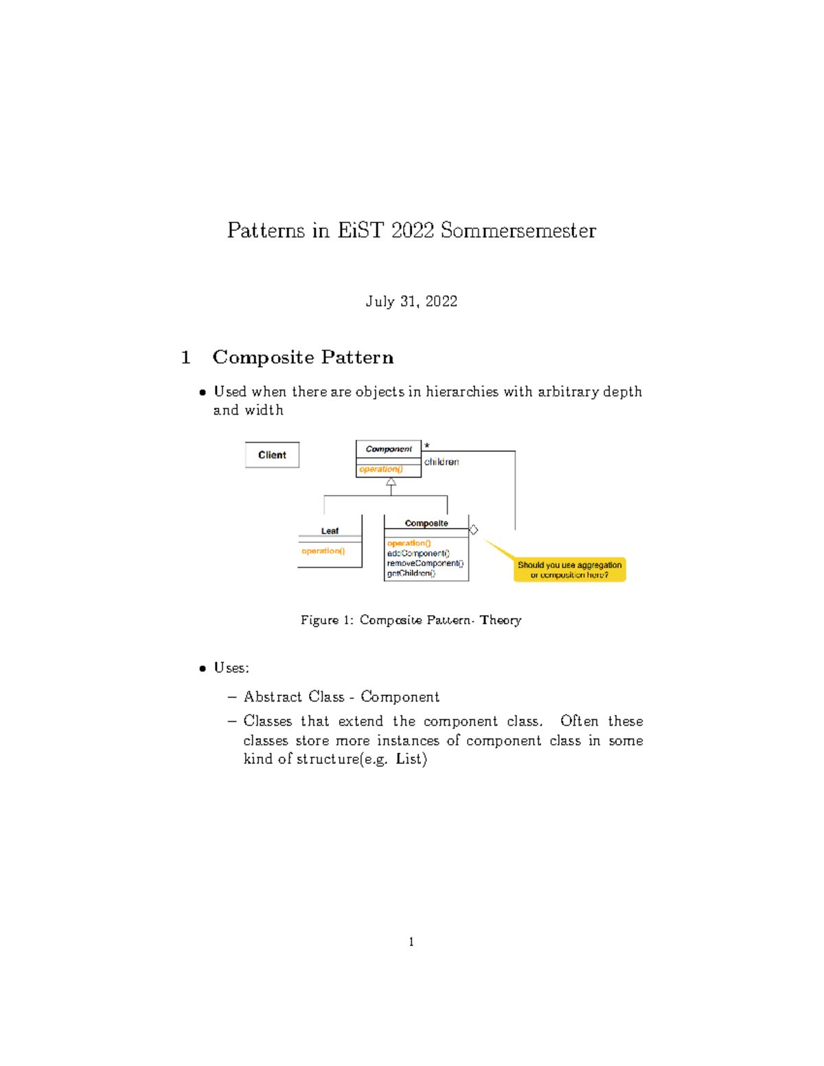 Patterns - summary of some important design pattern - Patterns in EiST 2022 Sommersemester July ...