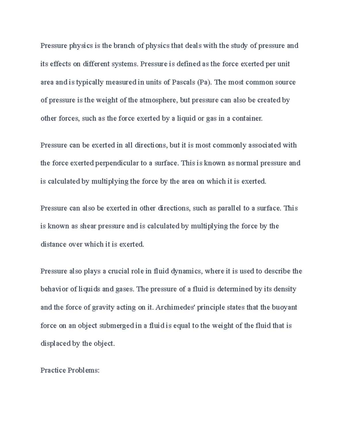 Pressure Physics Notes - Pressure physics is the branch of physics that ...