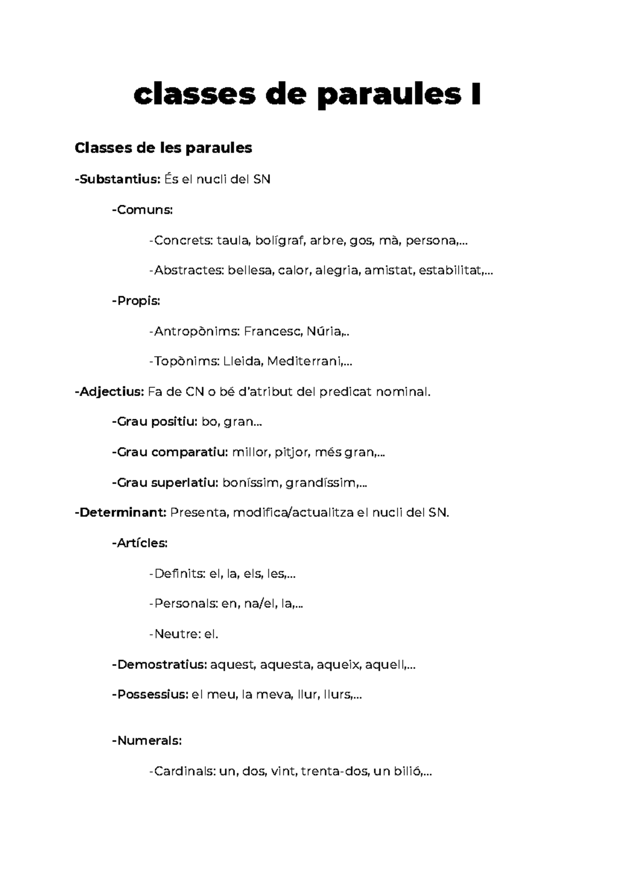 Classes de paraules I - Clases de Palabras - classes de paraules I ...