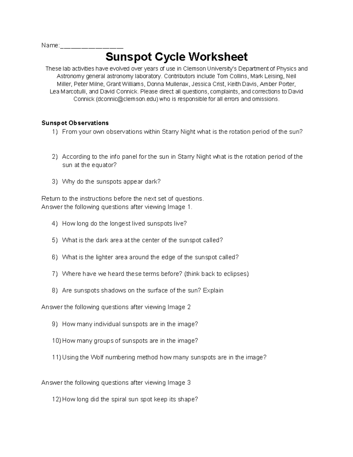 Sunspot Worksheet - really hard - Name:__________________ Sunspot Cycle ...