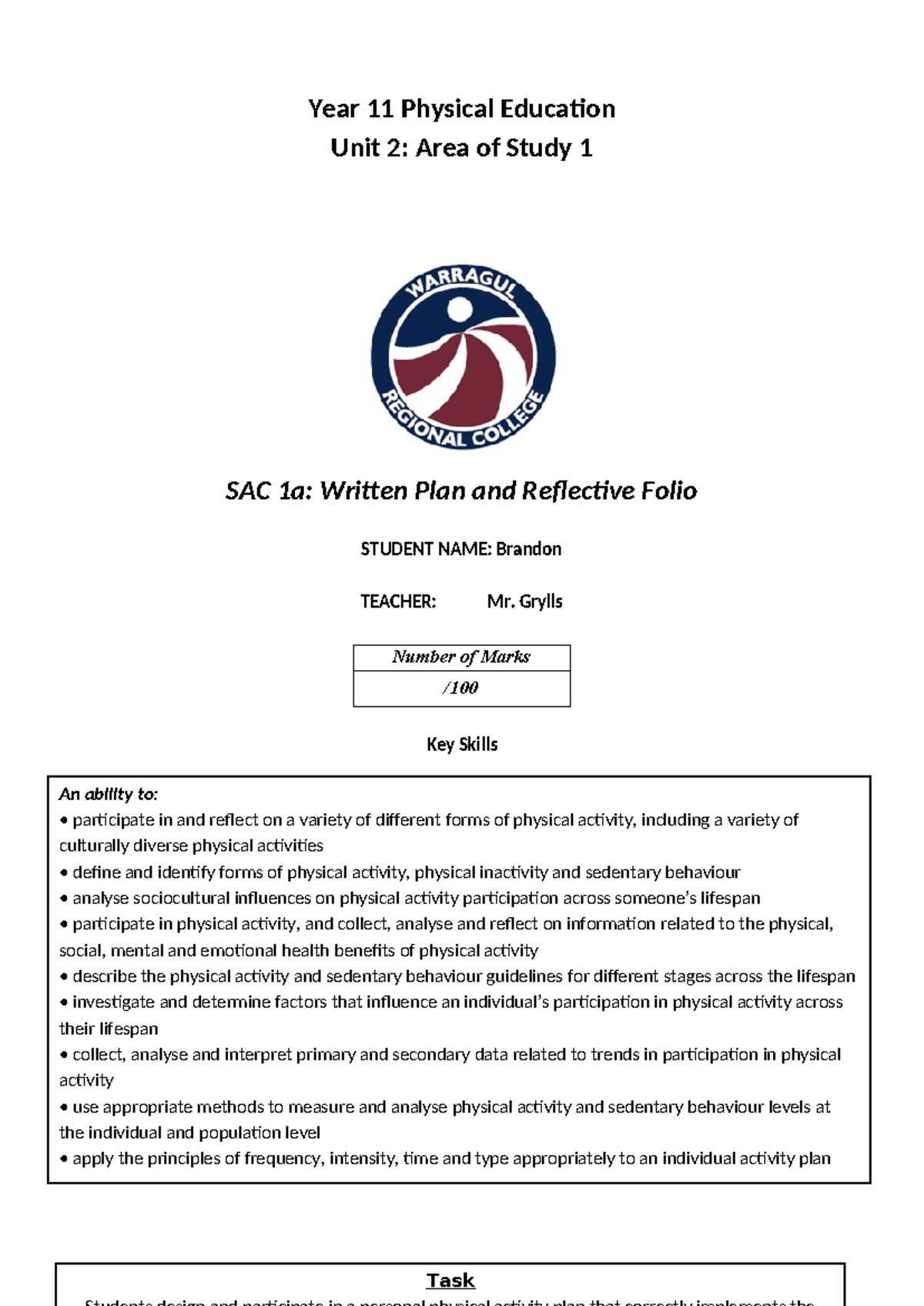 Unit 2 - SAC 1 Written Plan and Reflective Folio 2024-2 - Year 11 ...
