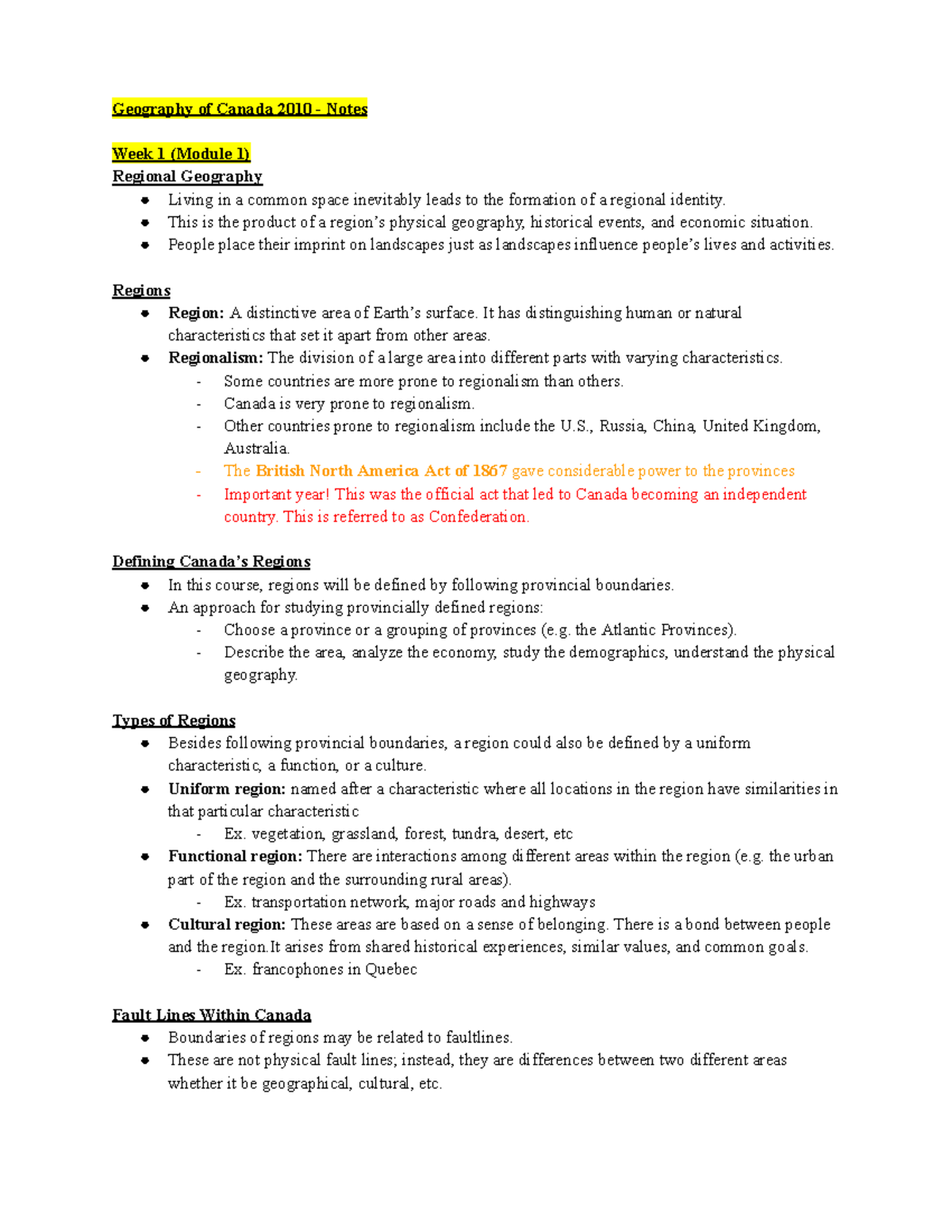 Geo of Canada 2010 - Notes - Geography of Canada 2010 - Notes Week 1 ...