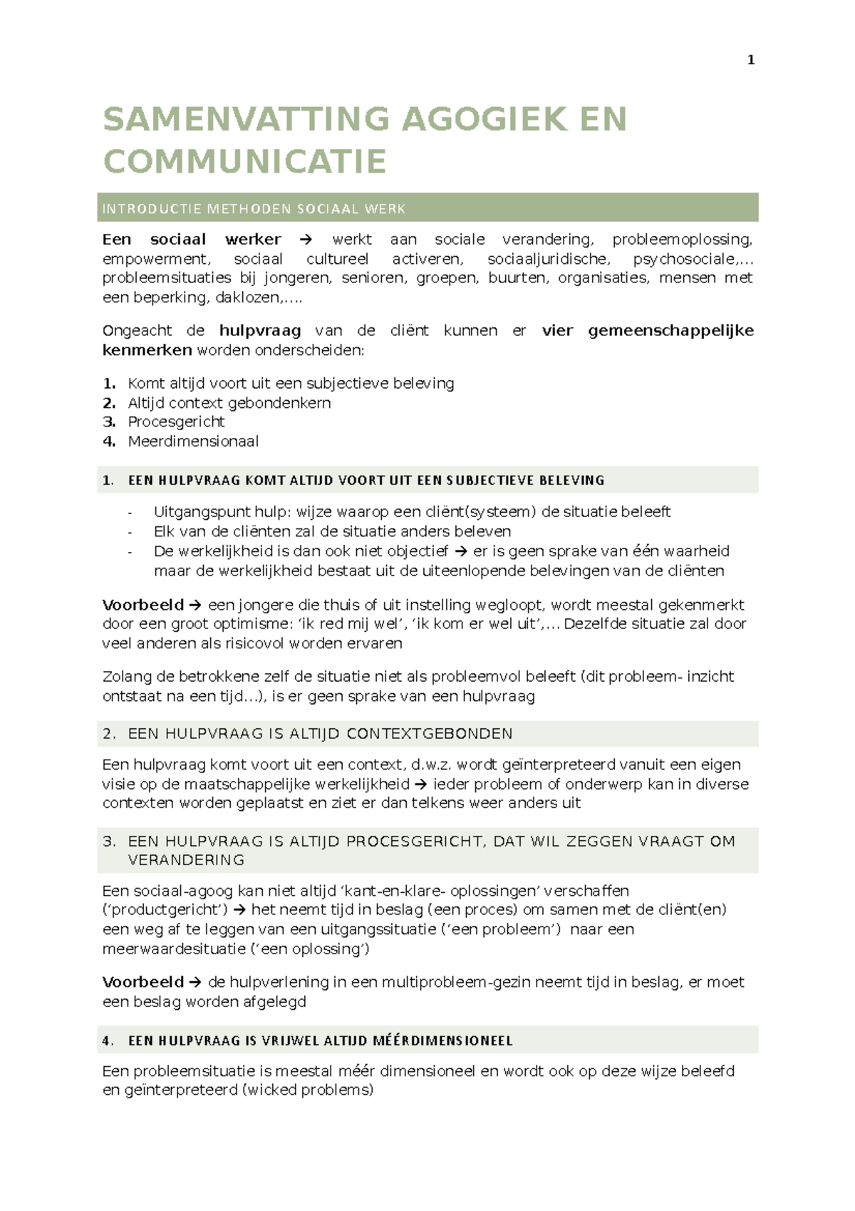 Samenvatting agogiek en communicatie - SAMENVATTING AGOGIEK EN COMMUNICATIE INTRODUCTIE METHODEN ...