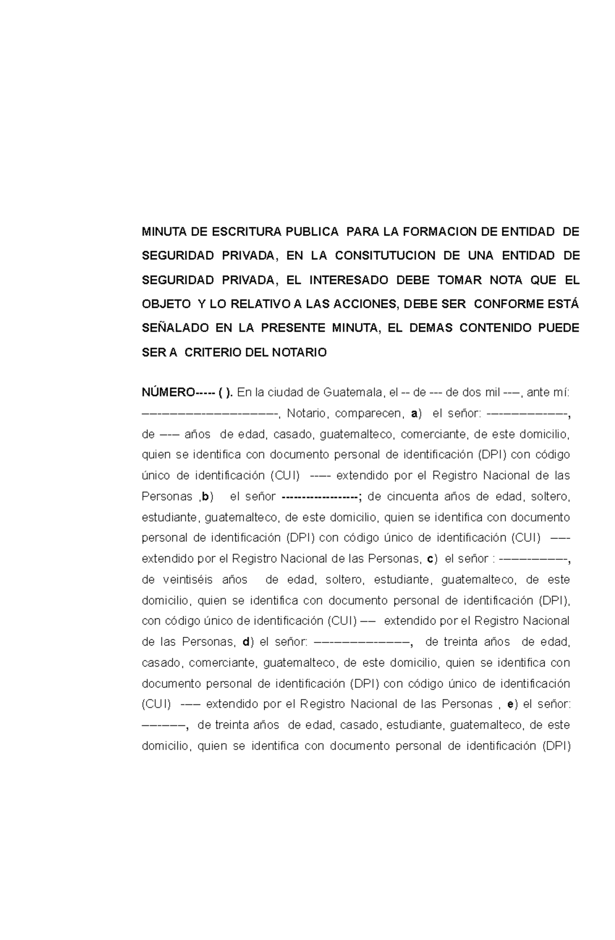 Minuta-de-constitucion-abril-2015 - MINUTA DE ESCRITURA PUBLICA PARA LA FORMACION DE ENTIDAD DE ...