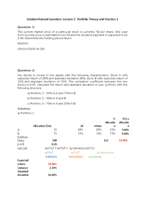 Formulae - Formula Sheet - Variance-Covariance Var= ∑(ri− ́r) 2 n− 1 ...
