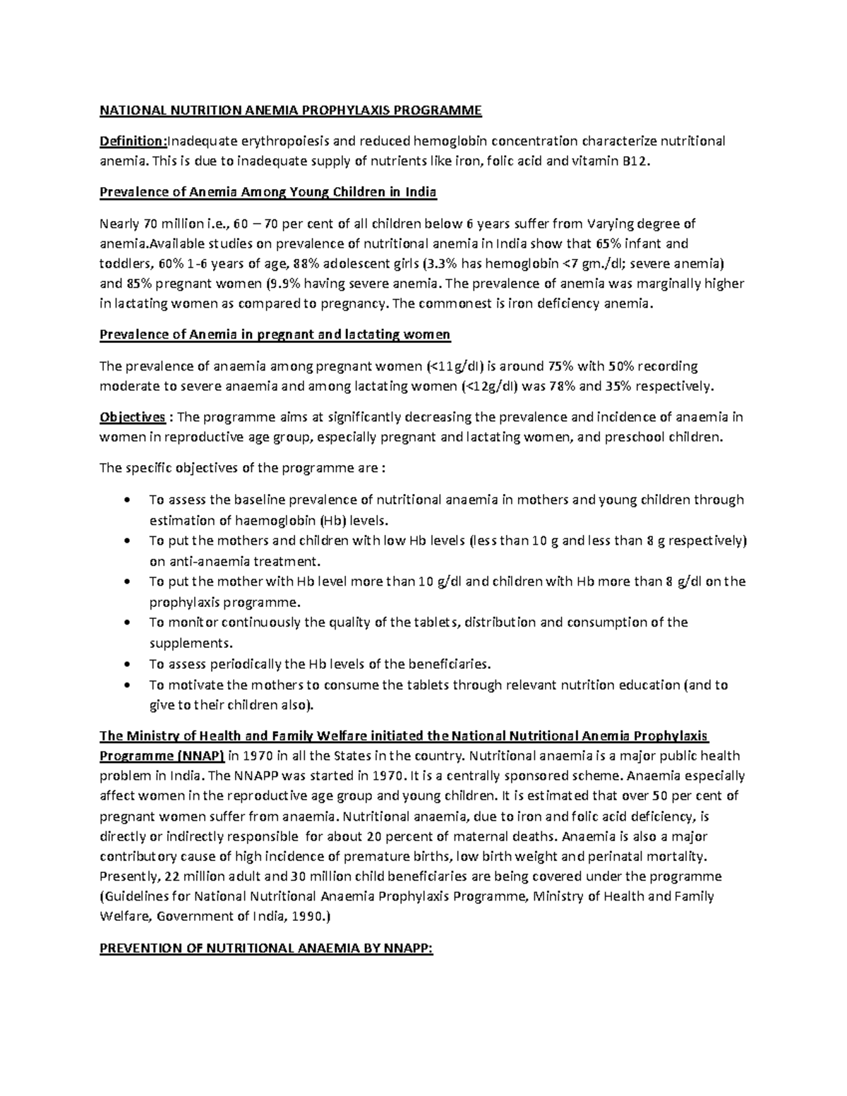 Anemia prophylaxis program - NATIONAL NUTRITION ANEMIA PROPHYLAXIS ...