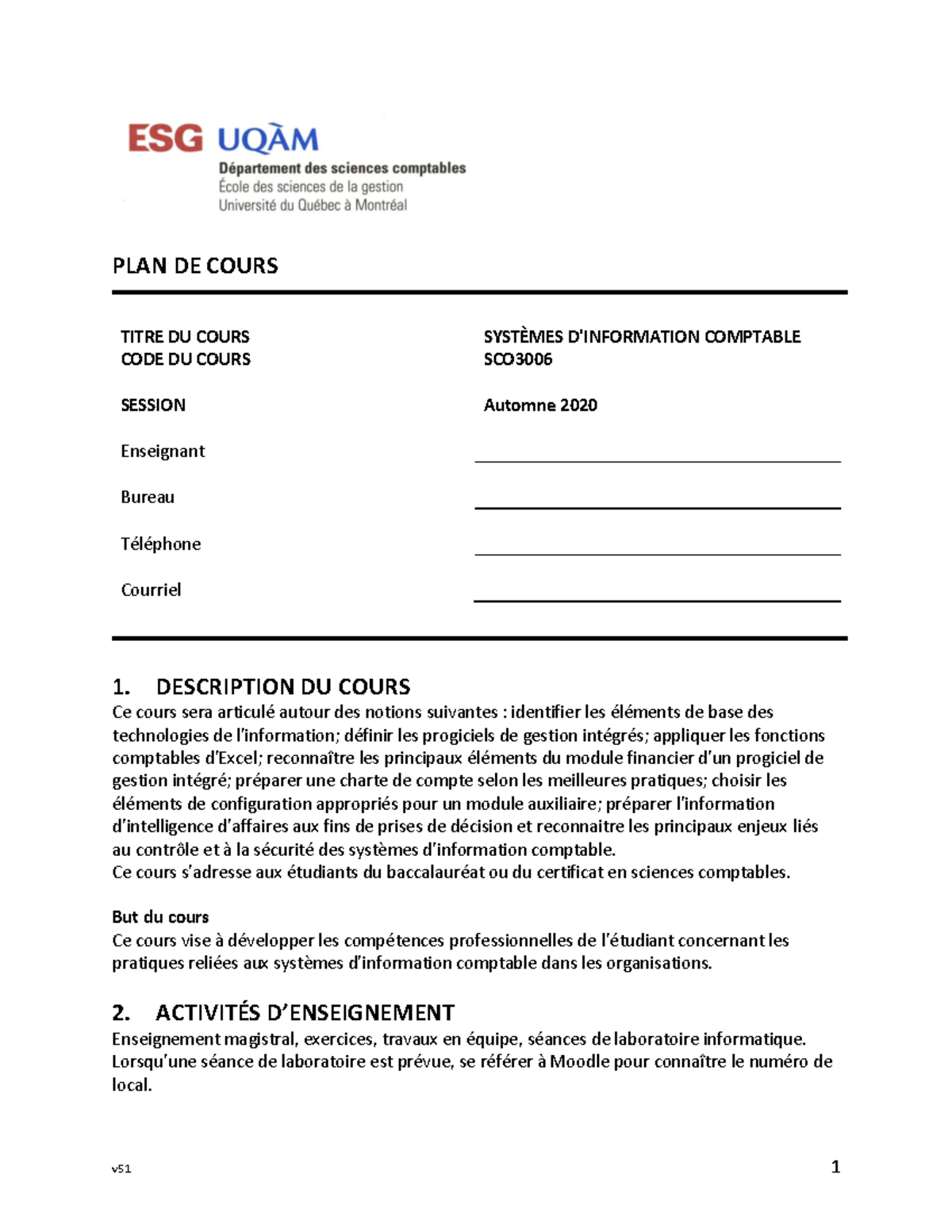 Plan de cours SCO3006 20A v51 - Warning: TT: undefined function: 32 Warning: TT: undefined ...