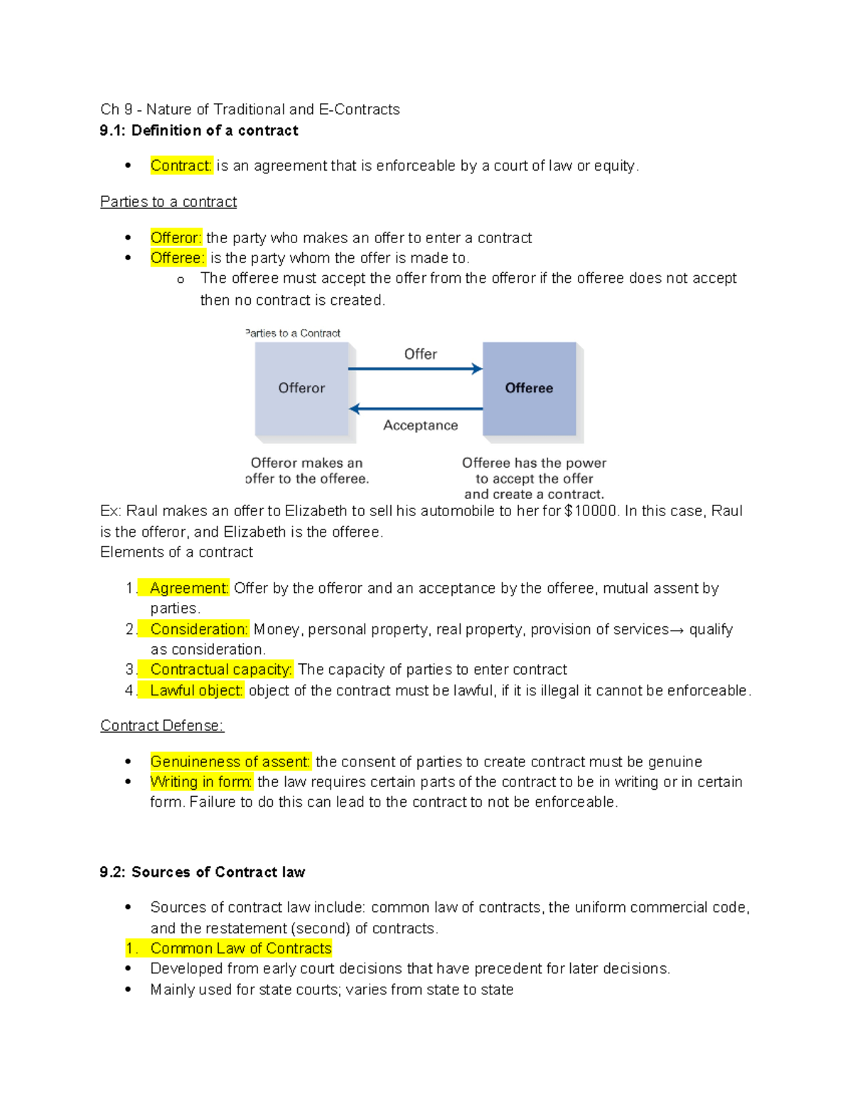 BUL Ch 9 Book Notes - Ch 9 - Nature of Traditional and E-Contracts 9 ...