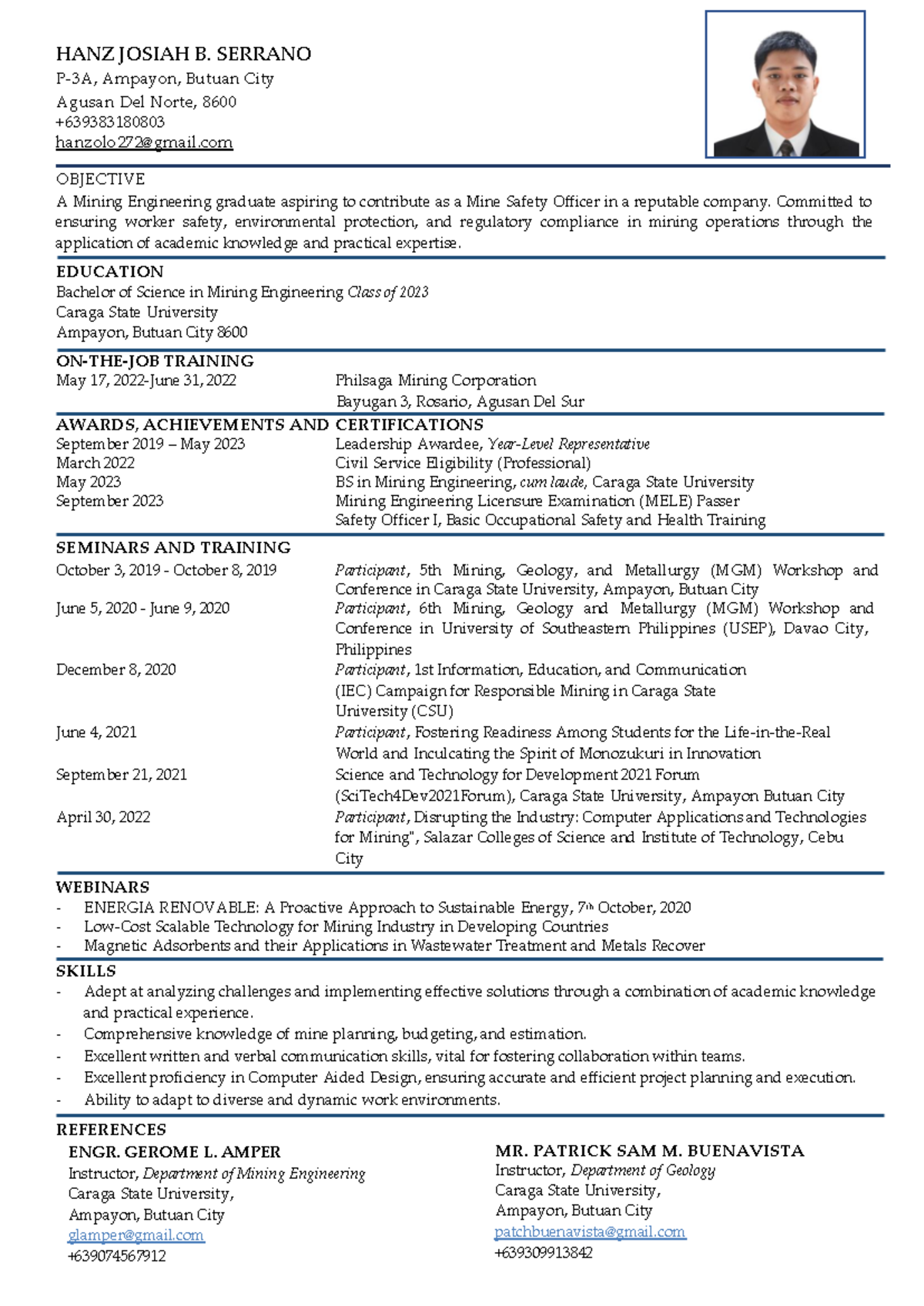 Resume Sample for WC - HANZ JOSIAH B. SERRANO P-3A, Ampayon, Butuan ...