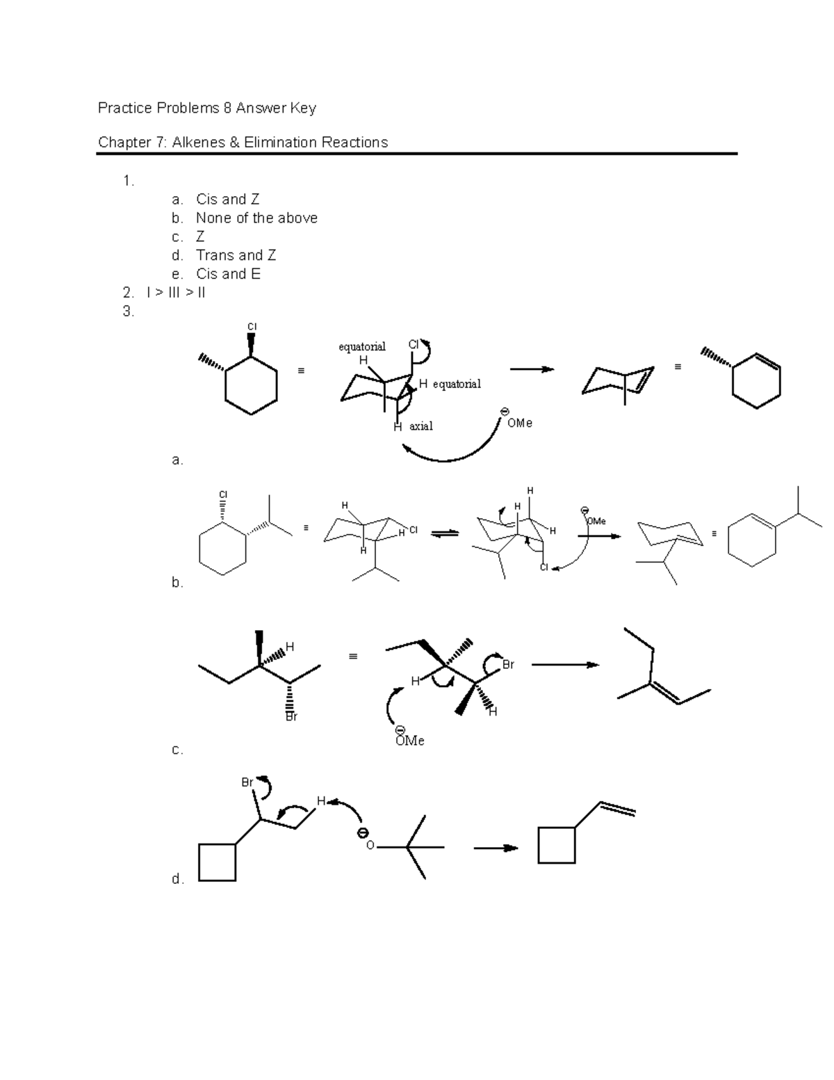 P-A-8-Alkenes Elimination Reactions Answers - Practice Problems 8 ...
