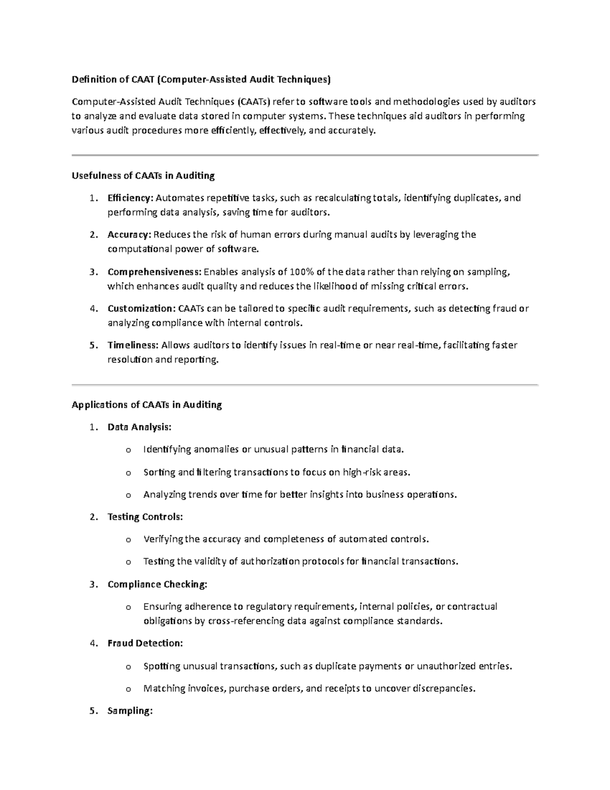 Definition of CAAT - These techniques aid auditors in performing ...