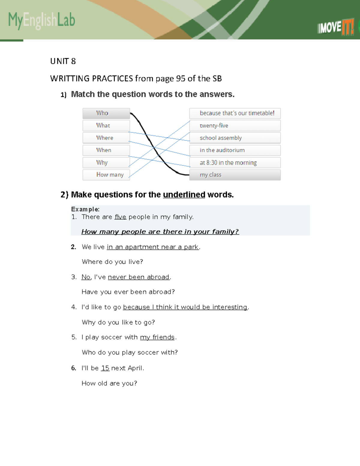 UNIT 8 Writting Practices - UNIT 8 WRITTING PRACTICES from page 95 of ...