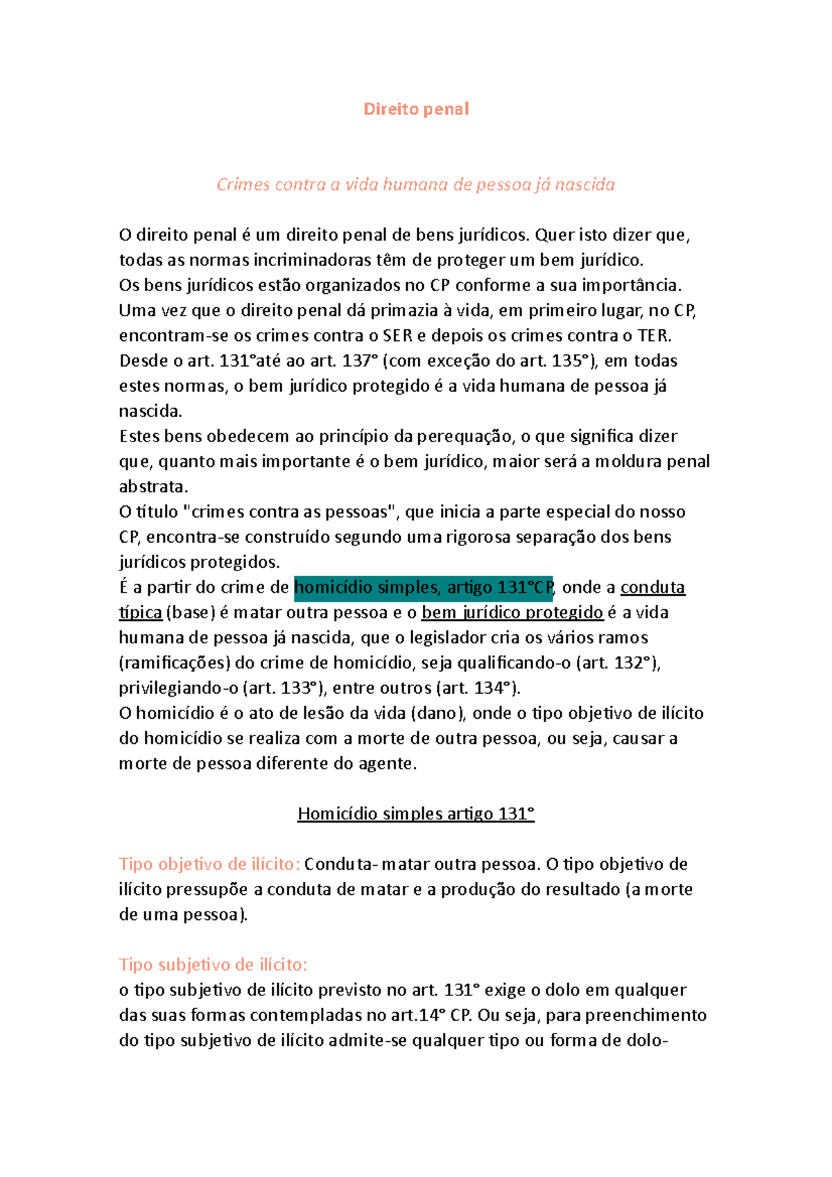 Homicídio simples - Direito penal Crimes contra a vida humana de pessoa ...