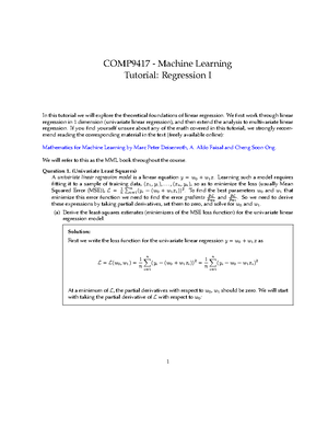Week1 Regression - Regression COMP9417: Machine Learning & Data Mining Administration • Lecturer ...