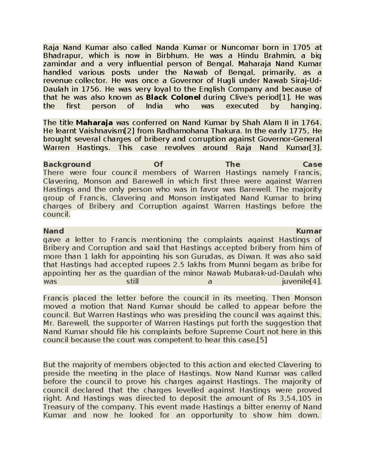 Nandkumar Trial - Raja Nand Kumar also called Nanda Kumar or Nuncomar ...