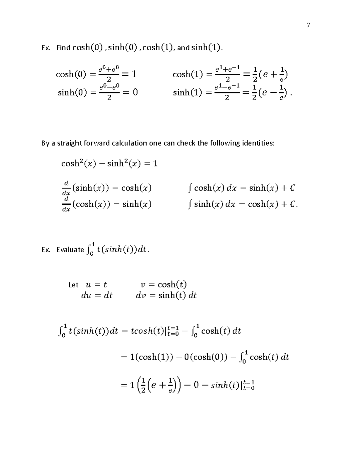 Integration by Parts 3 - Calculus With Analytic Geometry Ii - Ex. Find cosh(0) , sinh(0) , cosh ...